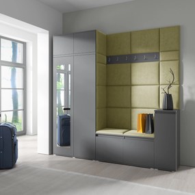 Eka Předsíňová stěna s čalouněnými panely Trinity 26 - Grafit / Zelená 2327