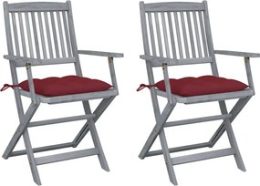 vidaXL Skládací zahradní židle s poduškami 2 ks masivní akáciové dřevo [3064507] Barva: vínová červená