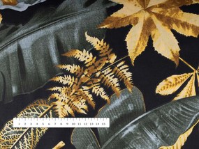 Biante Bavlněný povlak na polštář Sandra SA-389 Šedozelené a zlaté tropické listy na černém 40 x 40 cm