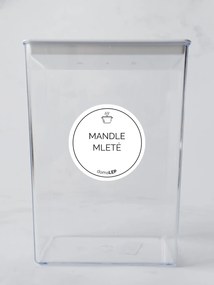 MANDLE MLETÉ – bílá samolepka na dózu, základní písmo, 5 cm | DomaLEP