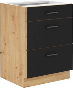 MODENA | dolní skříňka 60 D 3S se zásuvkami | 60 cm | PREMIUM BOX | artisan/černá mat