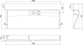 Mexen Ava, umyvadlo na desku z konglomerátu B/O 100 x 46 cm, černá matná, 23011070