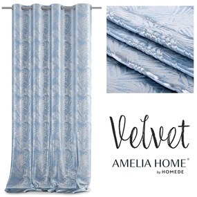 Závěs AmeliaHome Velvet Silver Leaves modrý