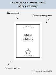 Samolepka na kořenky KMÍN ŘÍMSKÝ bílá 3 × 4 cm základní písmo