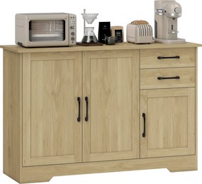 HOMCOM moderní obývací pokoj Komoda se třemi dveřmi 2 zásuvky Nastavitelné police pro vstup do jídelny 120x38x79 cm Přírodní