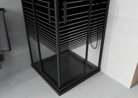 Mexen Rio čtvercová sprchová kabina 80 x 80 cm, černé pruhy, černá + brodzik Flat, černý - 860-080-080-70-20-4070B