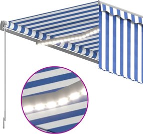 Ručně zatahovací markýza s roletou a LED 4,5 x 3 m modrobílá 3069441