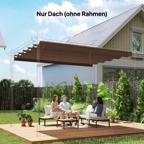 Náhradní střecha pro pergolu 3 x 3 m, zatahovací, s otvory pro odvod dešťové vody, odolná proti povětrnostním vlivům, polyester, 250 x 255 cm Káva