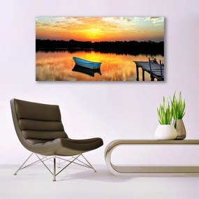 akrylový obraz Loďka Most Jezero Krajina 120x60 cm