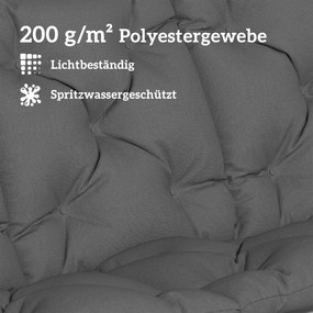 Polštář na lavičku vodoodpudivý protiskluzový venkovní houpací polštář s opěradlem a upevňovacími prvky 150 x 100 cm tmavě šedý