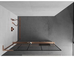 Mexen Kioto+ L, sprchová zástěna Walk-In s poličkou a věšákem 100 x 200 cm, 8mm čiré sklo černý vzor, ​​měděný matný profil, 800-100-123-65-78