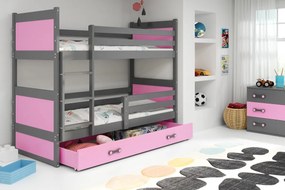 BMS Group Dětská patrová postel s úložným prostorem RICO grafit Velikost postele: 190x80 cm, Barva šuplíku: Růžová