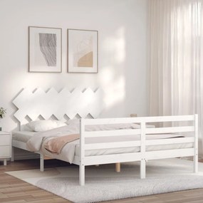 Rám postele s čelem bílý 140 x 190 cm masivní dřevo,  3195267