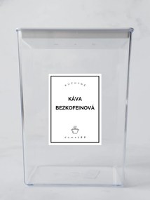 KÁVA BEZKOFEINOVÁ – bílá samolepka na dózu, tučné písmo, 6 × 8 cm | DomaLEP