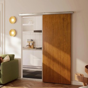 HOMCOM posuvné dveře 90 × 210 cm s kováním, hnědé