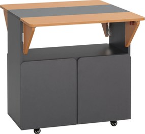HOMCOM Skládací stůl šetřící prostor pro 4 osoby s 4 kolečky, skrytým regálem a skříňkou s dvířky, 70x83x75 cm, Žlutý a Šedý | Aosom