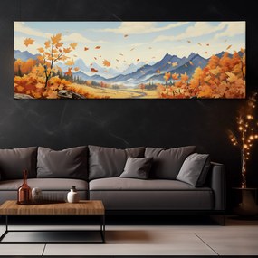 Obraz na plátně - Podzim s padajícím javorovým listím FeelHappy.cz Velikost obrazu: 150 x 50 cm