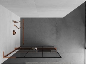 Mexen Kioto+ L, sprchová zástěna Walk-In s poličkou a věšákem 100 x 200 cm, 8mm čiré sklo černý vzor, ​​růžové zlato profil, 800-100-123-60-77
