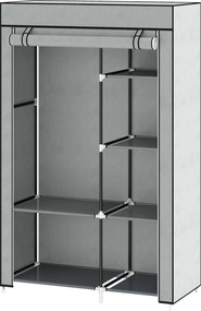 HOMCOM Šatní skříň Látková šatní skříň, 6 přihrádek, šedá, 103x43x162.5cm, Skládací šatní skříň ve fleecovém vzhledu