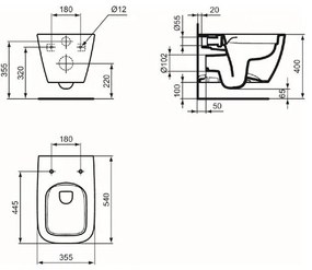 Ideal Standard i.Life B Závěsné WC, zadní odpad, Rimless, bílá T461401