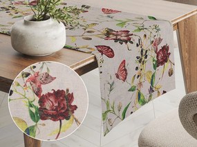 Biante Dekorační běhoun na stůl PML-083 Květiny a motýli na béžovém 35x140 cm
