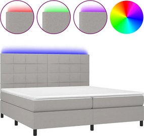 Box spring postel s matrací a LED světle šedá 200x200 cm textil 3134901