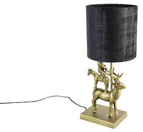 Vintage stolní lampa mosaz se stínidlem černá 20 cm - Animal Hjort Tre