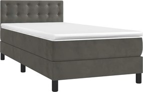 Box spring postel s matrací a LED tmavě šedá 100x200 cm samet 3134628