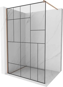Mexen Kioto, sprchová zástěna Walk-In 90 x 200 cm, 8mm čiré sklo černý vzor, ​​měděný matný profil, 800-090-101-65-78