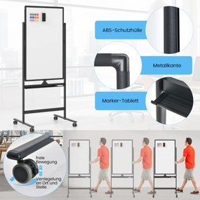 Costway Oboustranná magnetická tabule s kolečky, stojanem a zásobníkem na pera