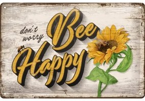 Postershop Plechová cedule: Bee Happy - 20x30 cm