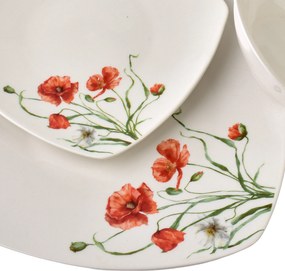 Porcelánová jídelní sada LEA Poppy II 18 ks bílá/červená