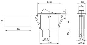 Kolébkový vypínač TRACON TES-13 ON-OFF černý 0-I 16(6)A