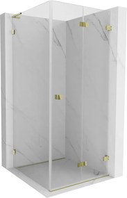 Mexen Lunar-F L, sklápěcí sprchový kout pravý 90 x 90 cm, 8mm čiré sklo, zlatý profil, 836L-090-090-50-00-P