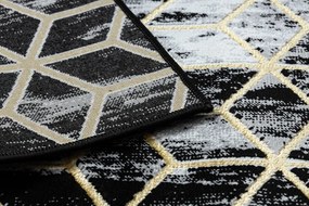 Dywany Łuszczów, Běhoun Gloss 409A 82 3D cubes black/gold/grey, 80x200, černá, obývací pokoj