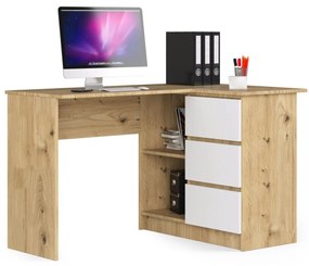 Ak furniture Rohový psací stůl B16 124 cm pravý dub artisan bílý