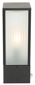 Stojací venkovní lampa černá s žebrovaným sklem 40 cm IP44 - Charlois
