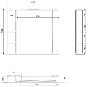 Aqualine Aqualine, KORIN STRIP zrcadlo s LED osvětlením a poličkami 80x70x12cm, KO350S