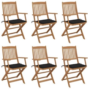 Skládací zahradní židle s poduškami 6 ks masivní akáciové dřevo,  3065468