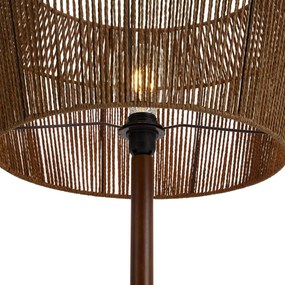 Stojací lampa z ořechového dřeva s hnědým stínidlem z papírového provazu 50/50/30 - Mels
