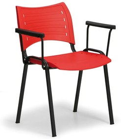 Plastová židle SMART - černé nohy s područkami, červená