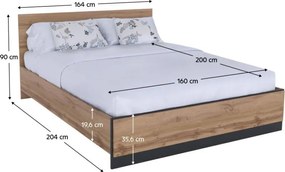 Postel AMONI 160x200, dub wotan/černá Kondela 0000400446