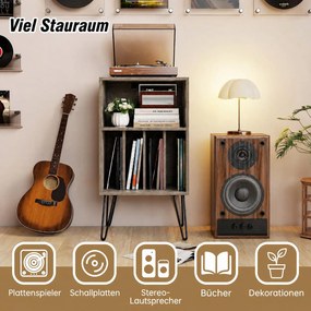 Costway Stojan na gramofon s nabíjecí stanicí Vinylová – šedá