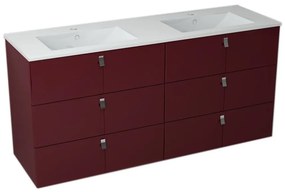 Sapho, MITRA umyvadlová skříňka vč. umyvadla, 3 zásuvky, 150x70x46 cm, bordo, 2XMT0831601-150