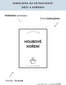 Samolepka na kořenky HOUBOVÉ KOŘENÍ průhledná 3 × 4 cm tučné písmo