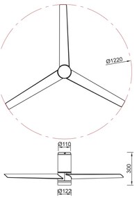 Matra 9062 Up Down, lopatkový ventilátor se svítidlem a dálk. ovladačem, LED 45W 2700-5000K, bílá, průměr 122cm