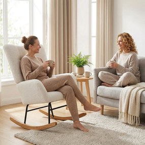 HOMCOM Houpací křeslo HOMCOM, houpací křeslo s područkami, medvídek sametového vzhledu, lehátko s dřevěnými podběhy, houpací křeslo, pečovatelské kře…