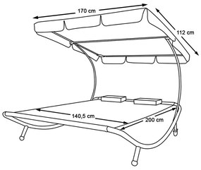 Lehátko pro dvě osoby se stříškou - šedá