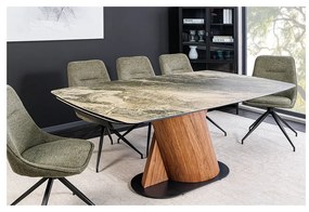 Massive home | Jídelní stůl ELEMENTS 180-260 cm rozkládací, ořechový rám s keramickou deskou, taupe béžový mramorový vzhled