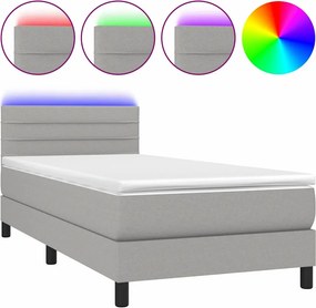 Box spring postel s matrací a LED světle šedá 90x190 cm textil 3133197